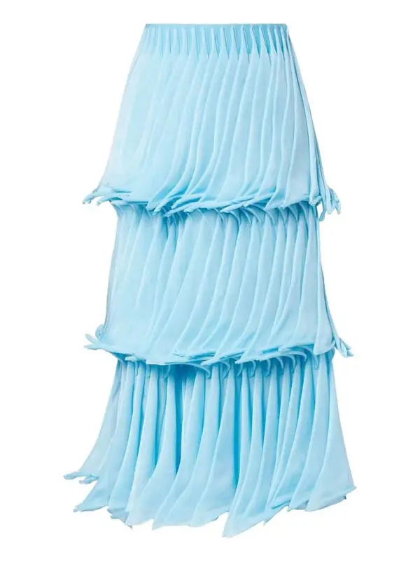 Alaïa Pleated Tiered Maxi Skirt - Blue