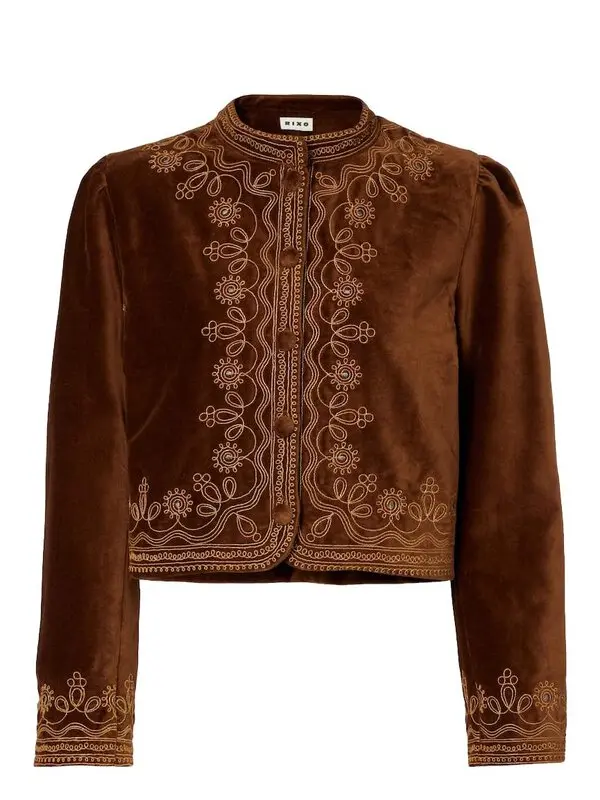 Rixo Denver Embroidered Cotton Velvet Jacket - Brown