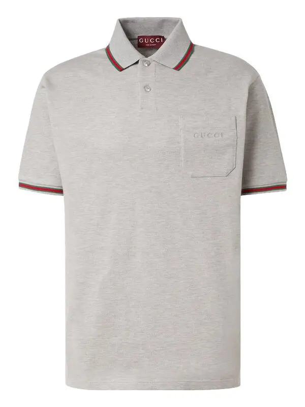 Gucci Web Stripe Cotton-blend Polo Shirt - Grey