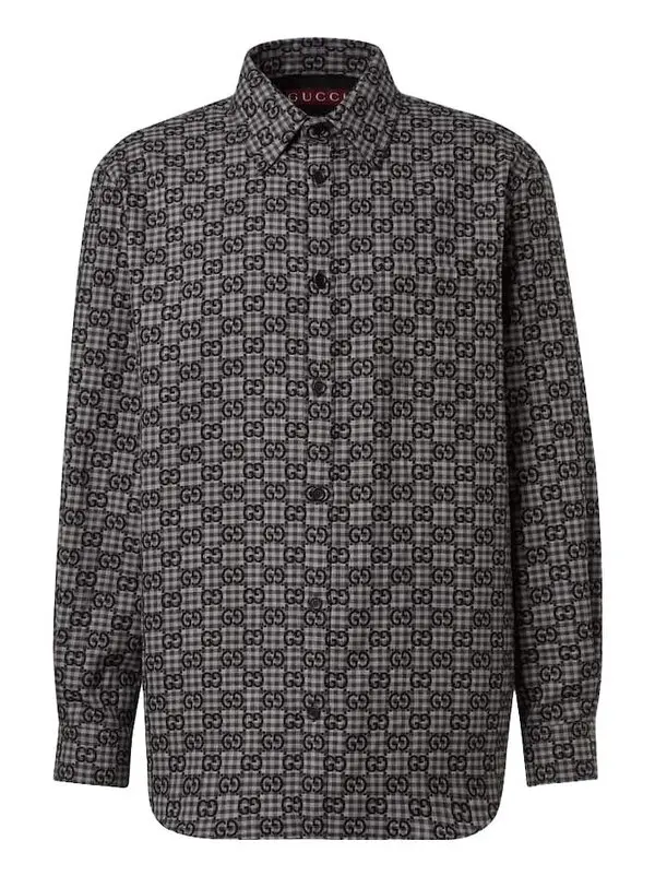 Gucci Gg Checked Wool And Cotton Shirt - Grey