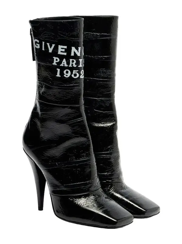 Givenchy Sliced Square Patent Leather Ankle Boots - Black