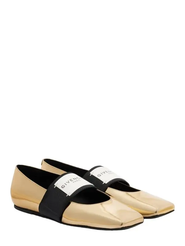 Givenchy Golden Sliced Square Leather Ballet Flats - Gold