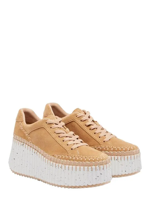 Chloé Nama Suede Platform Sneakers - Beige