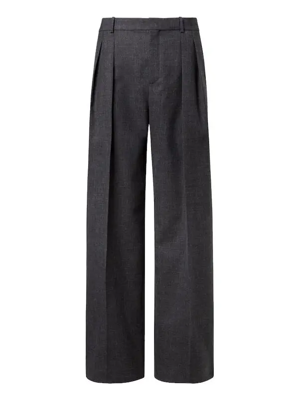 Saint Laurent Low-rise Wool Chiné Wide-leg Pants - Grey