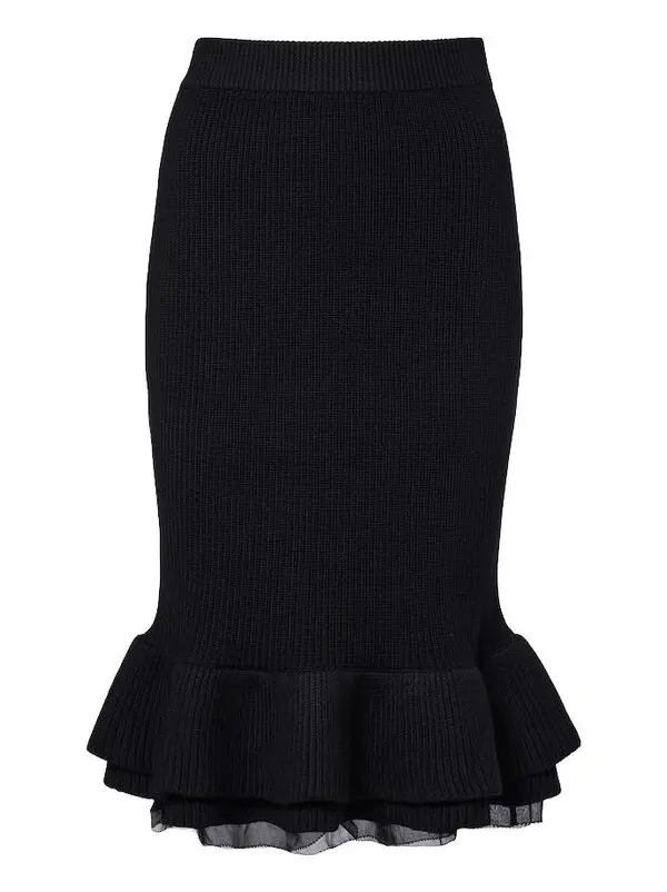 Nina Ricci Peplum Wool-blend Midi Skirt - Black