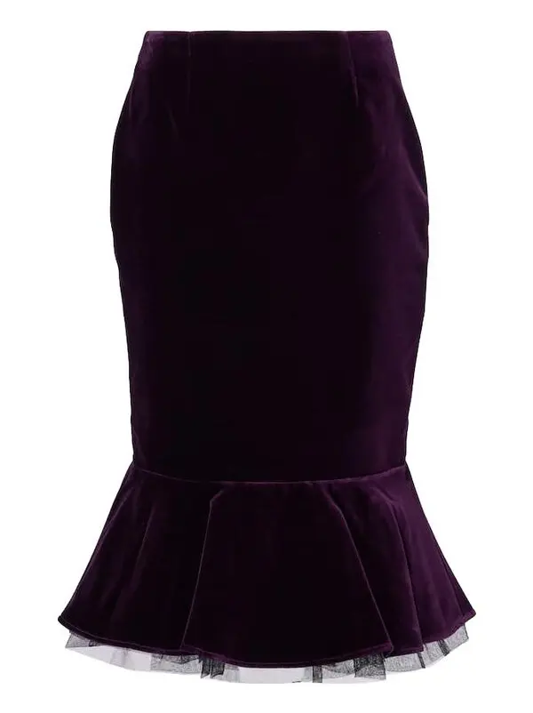 Nina Ricci Peplum Cotton Velvet Midi Skirt - Purple