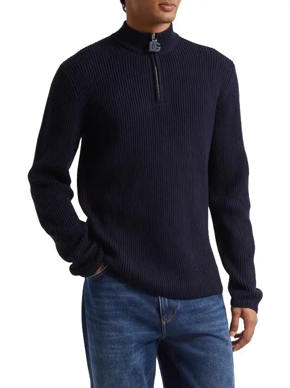 Dolce & Gabbana Virgin Wool Quarter-zip Sweater - B6712 Blu