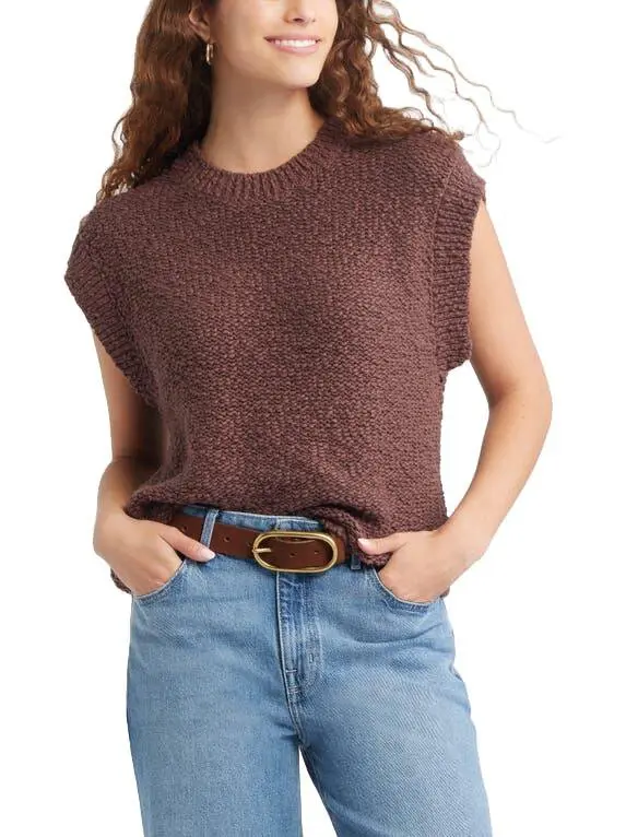 Treasure & Bond Slub Cotton Cap Sleeve Sweater - Brown Malicacia