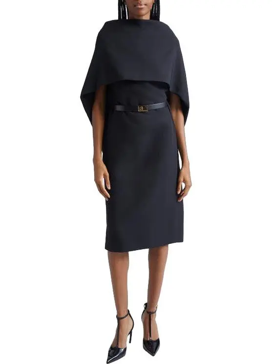 FERRAGAMO Belted Faille Cape Dress - Nero