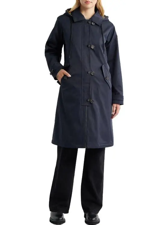 Bernardo Longline Hooded Raincoat - Navy