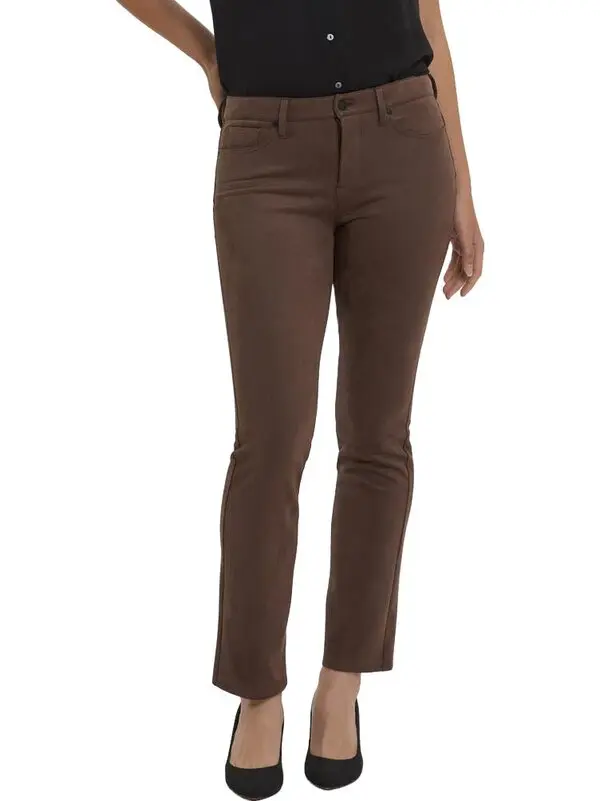 NYDJ Sheri Slim Faux Suede Pants - Coffee Bean