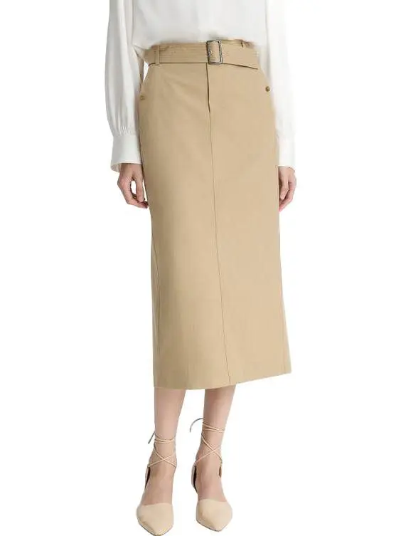 Vince Belted Midi Pencil Skirt - Cobble Stone