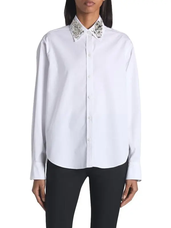 Alexander McQueen Crystal-embellished Cotton Poplin Shirt - Opticalwhite