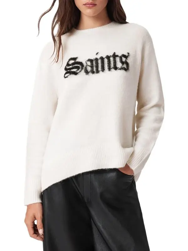 ALLSAINTS Saints & Sinners Crewneck Sweater - Chalk White/black