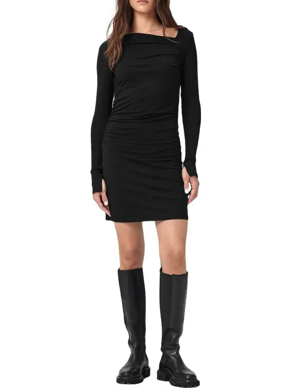 ALLSAINTS Seyma Asymmetric Knit Mini Dress - Black