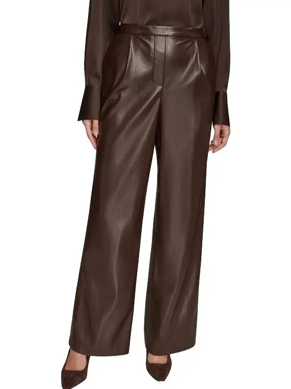 Donna Karan New York Pull On Faux Leather Wide Leg Pants - Chocolt Pl