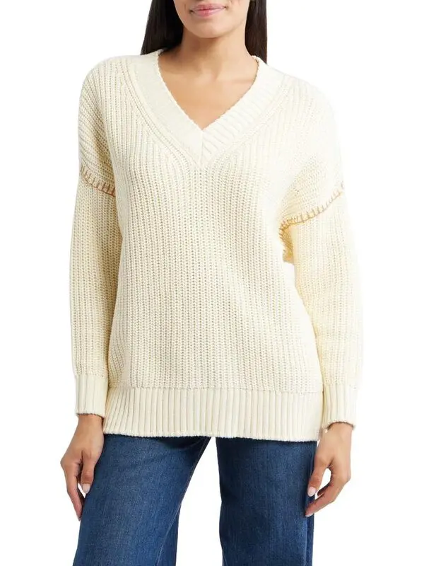 HATLEY Slouchy Cotton Sweater - Cream