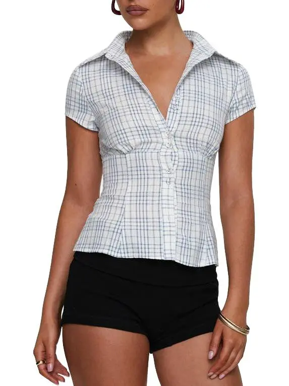 Princess Polly Check Short Sleeve Shirt - Blue Check