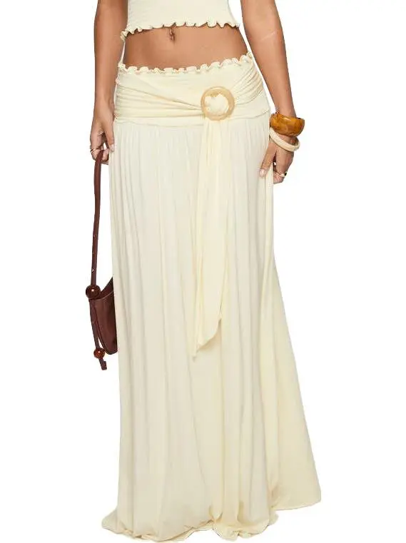 Princess Polly Orbit Smocked Waist Maxi Skirt - Cream