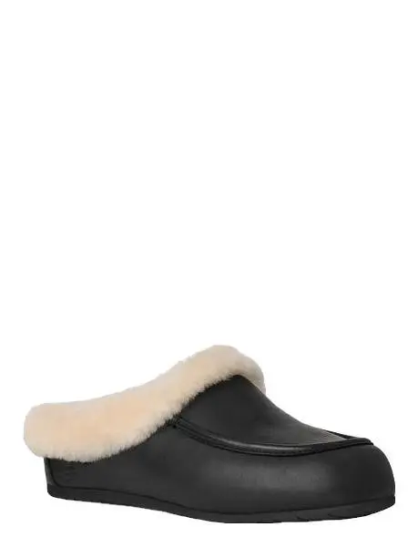 UGG Ansley Leather Mule With Genuine Shearling Trim - Black