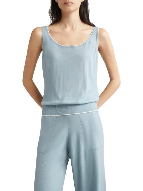 Eleventy Tipped Merino Wool Tank Top - Aqua And White