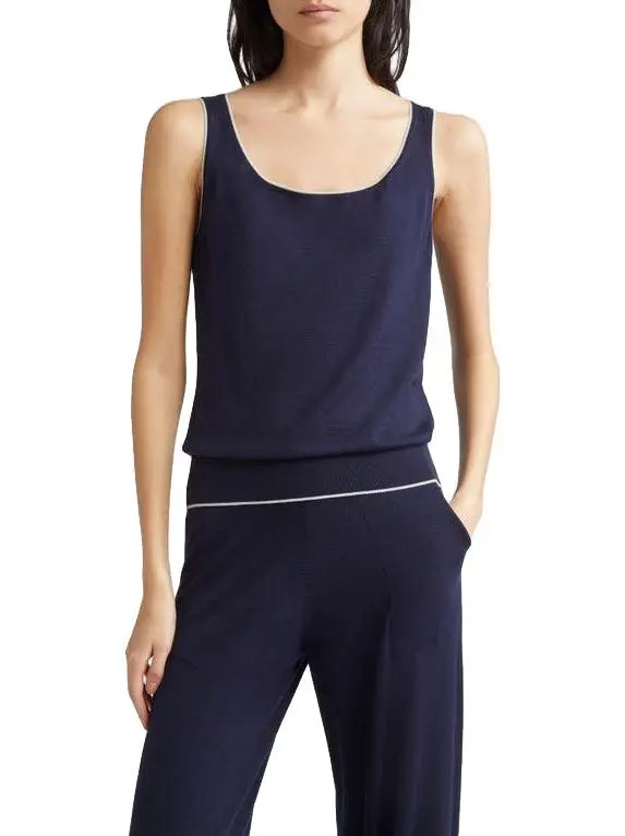 Eleventy Tipped Merino Wool Tank Top - Blue And Pearl