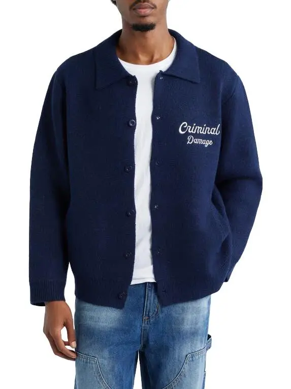 CRIMINAL DAMAGE Knit Trucker Jacket - Navy