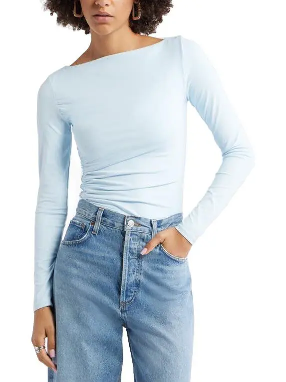 OPEN EDIT Ruched Side Top - Blue Delicate