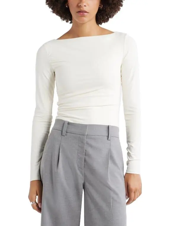OPEN EDIT Ruched Side Top - White Whisper