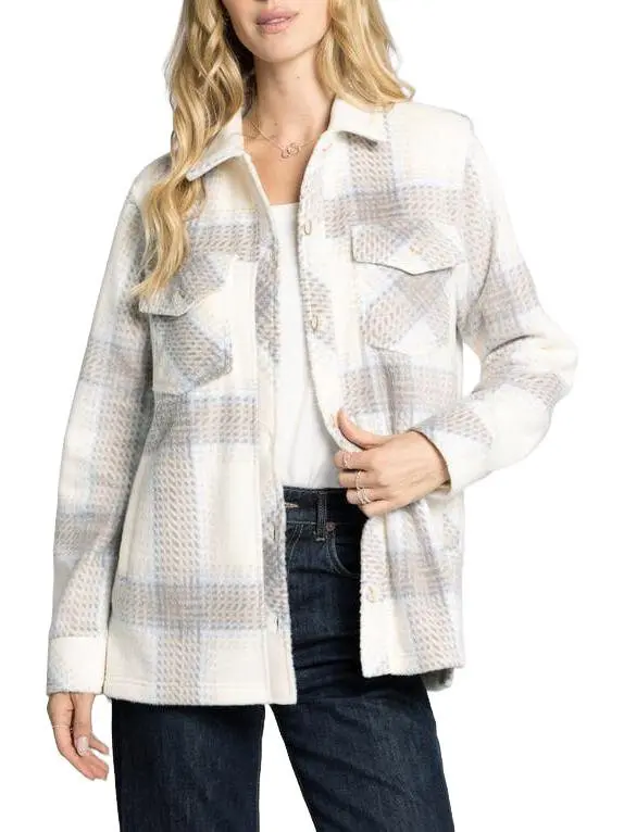 THREAD & SUPPLY Plaid Fleece Shirt Jacket - Ivory/brown Plaid