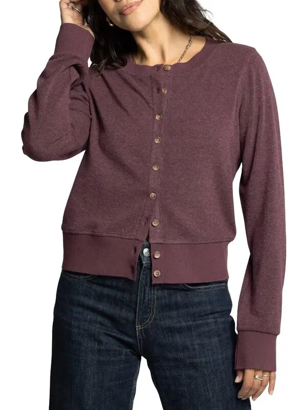THREAD & SUPPLY Monica Cropped Cardigan - Heather Wine