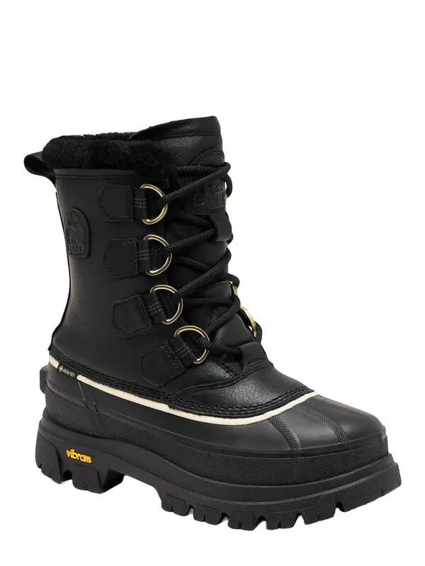 Sorel Caribou Horizon Gtx Genuine Shearling Waterproof Boots - Black/honey White