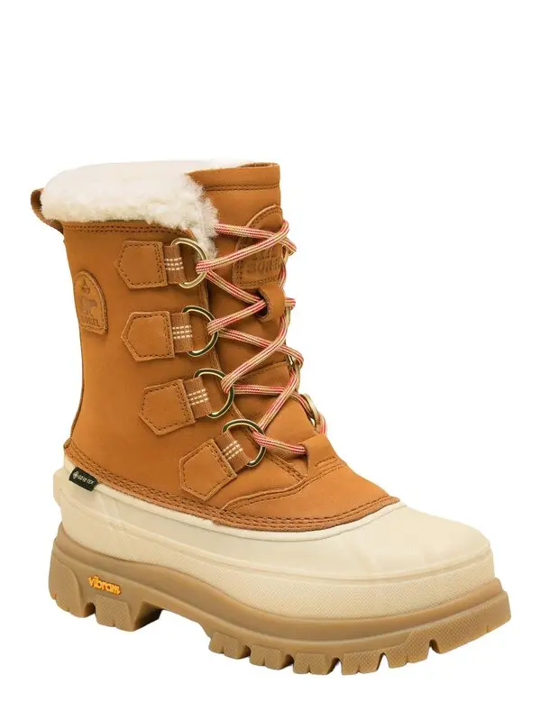 Sorel Caribou Horizon Gtx Genuine Shearling Waterproof Boots - Canyon Gold/honey White