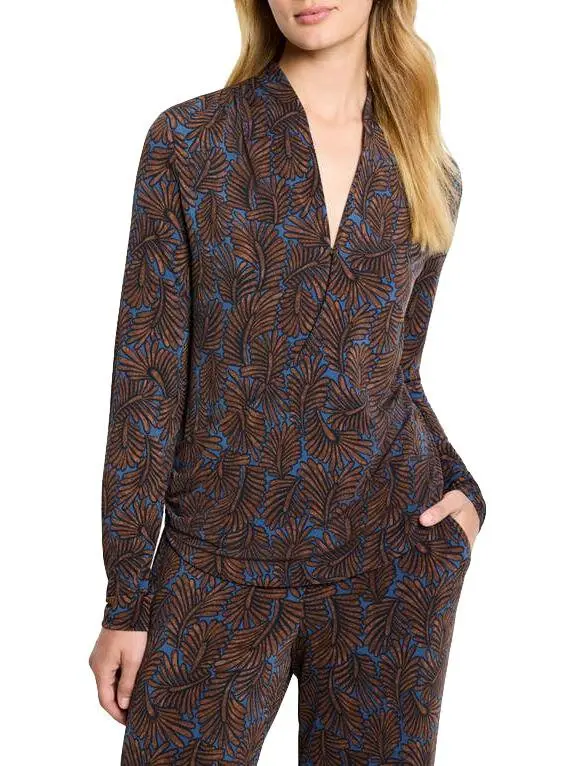 NIC+ZOE Printed Faux Wrap Top - Brown Multi