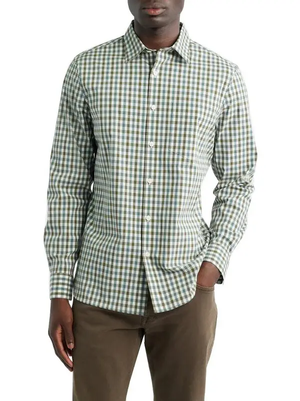 Nordstrom Jayde Plaid Stretch Button-up Shirt - White- Olive Jayde Plaid