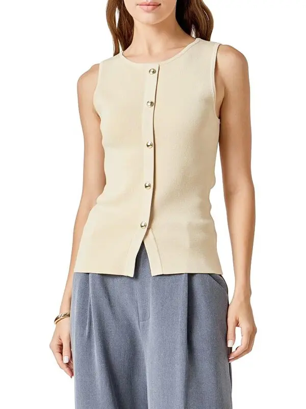 Endless Rose Textured-knit Button-up Vest - Beige