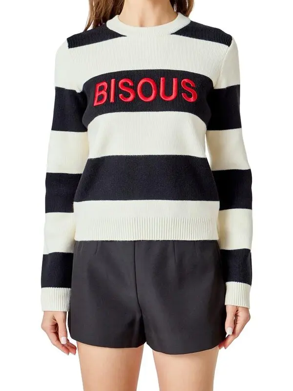Endless Rose Bisous Stripe Sweater - Black/cream