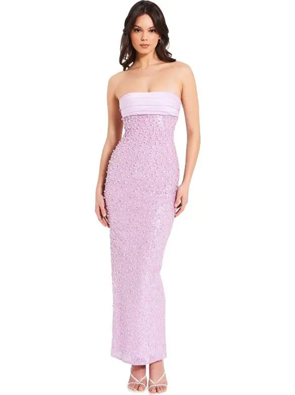 MISS CIRCLE Lainey Strapless Sequin And Pearl Beaded Maxi Dress - Light Pastel Purple