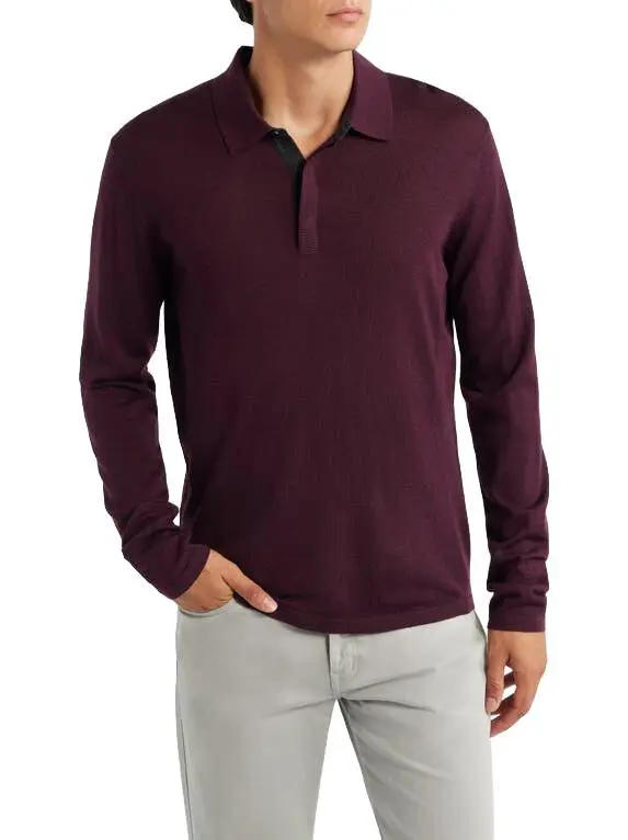 Robert Barakett Thomas Merino Wool Long Sleeve Polo - Bordeaux