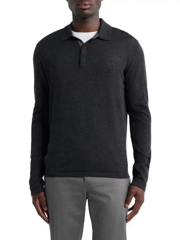 Robert Barakett Thomas Merino Wool Long Sleeve Polo - Charcoal