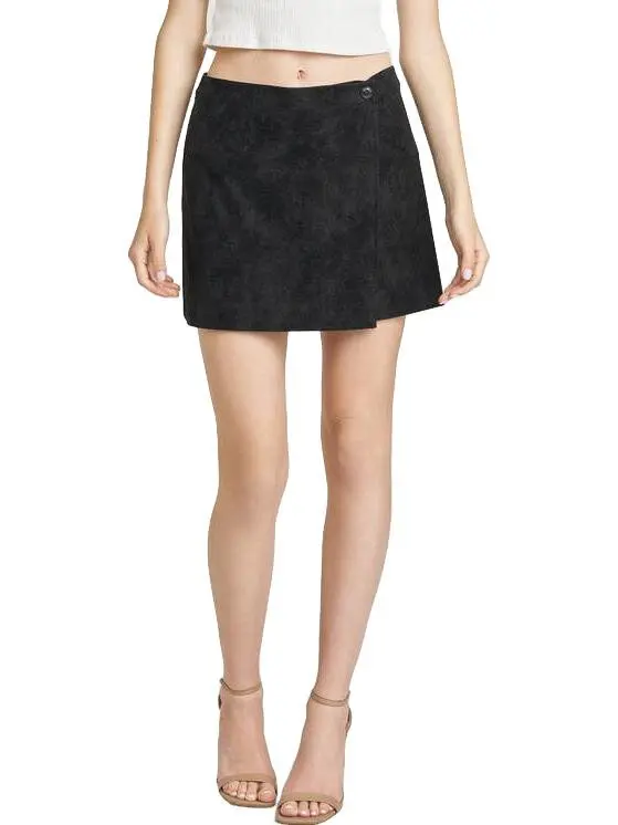 WAYF Freya Faux Suede Mini Skirt - Black