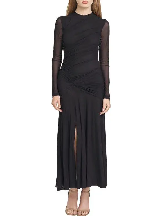 WAYF Selene Ruched Long Sleeve Maxi Dress - Black