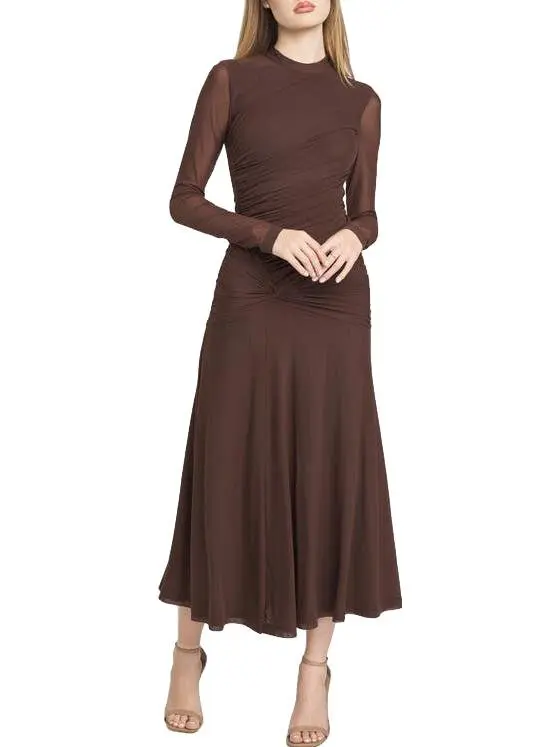 WAYF Selene Ruched Long Sleeve Maxi Dress - Chocolate