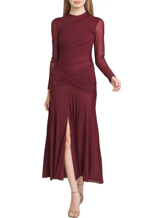 WAYF Selene Ruched Long Sleeve Maxi Dress - Merlot