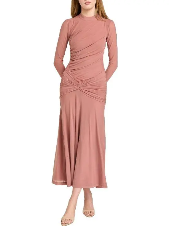 WAYF Selene Ruched Long Sleeve Maxi Dress - Rose
