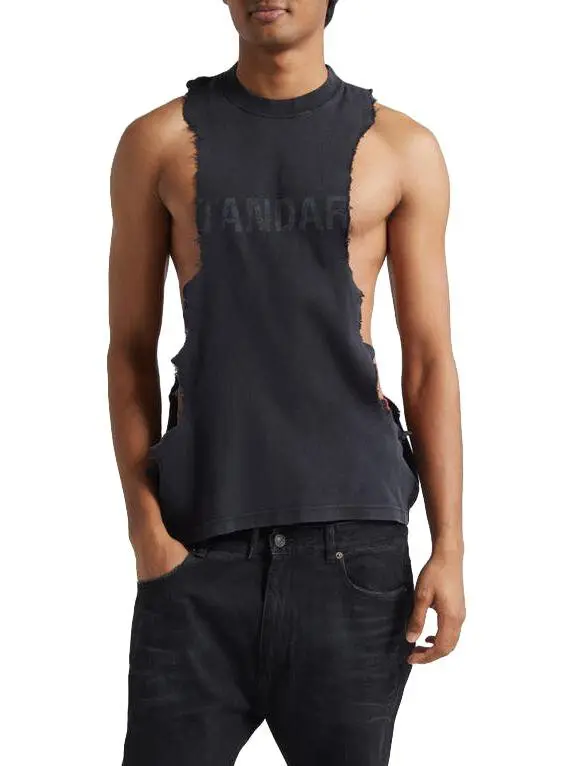 Balenciaga Standard Ripped Graphic Tank - 1041 Faded Washed Black