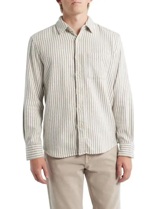 ALEX CRANE Cloud Stripe Organic Cotton Flannel Button-up Shirt - Honey Lines