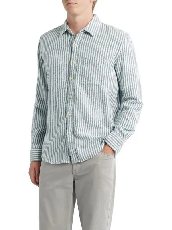 ALEX CRANE Cloud Stripe Organic Cotton Flannel Button-up Shirt - Indigolines