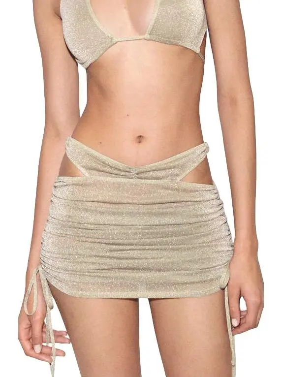 Mango Cinched Cutout Metallic Mini Skirt - Gold