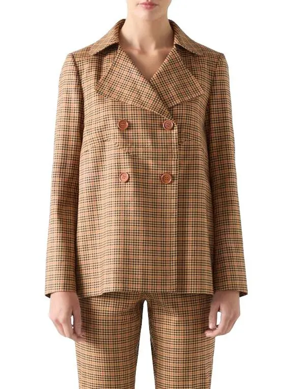 LK BENNETT Amber Check Double-breasted Jacket - Brown
